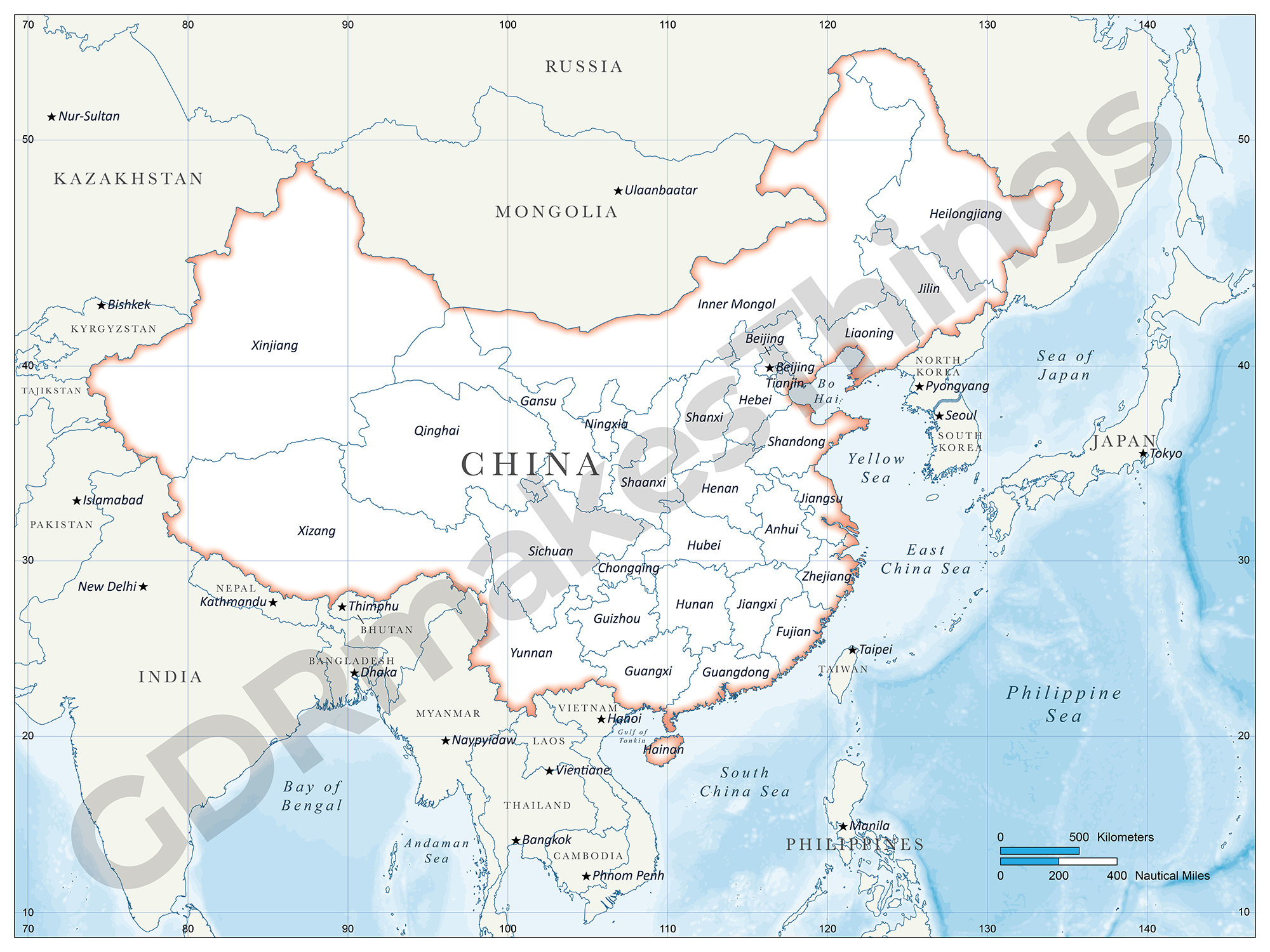 Digital Map of China and Provinces of the People's Republic of China ...