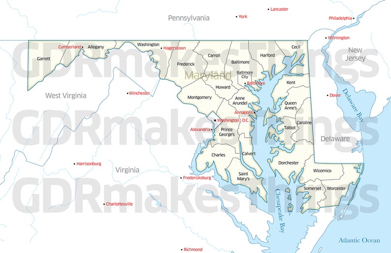 High Resolution Digital Color Map of the Counties of the State of ...