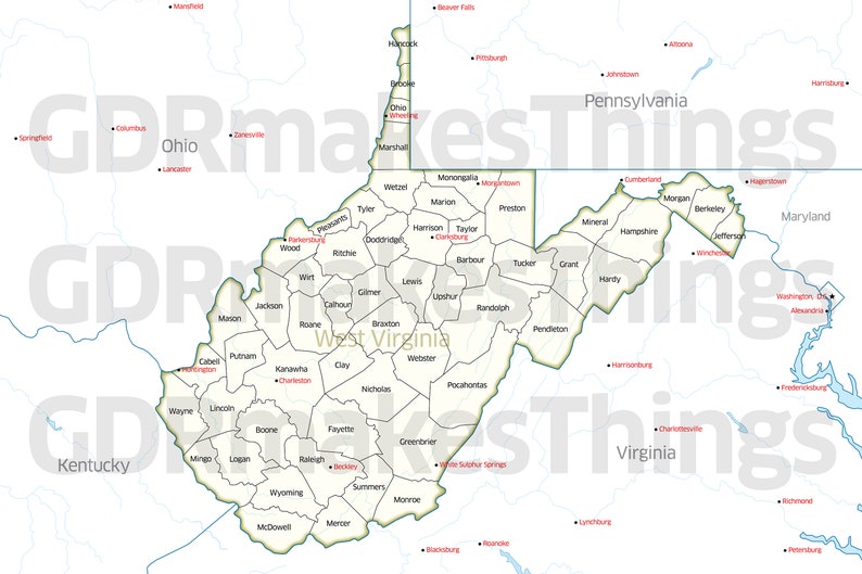 High Resolution Digital Color Map of the State of West Virginia ...