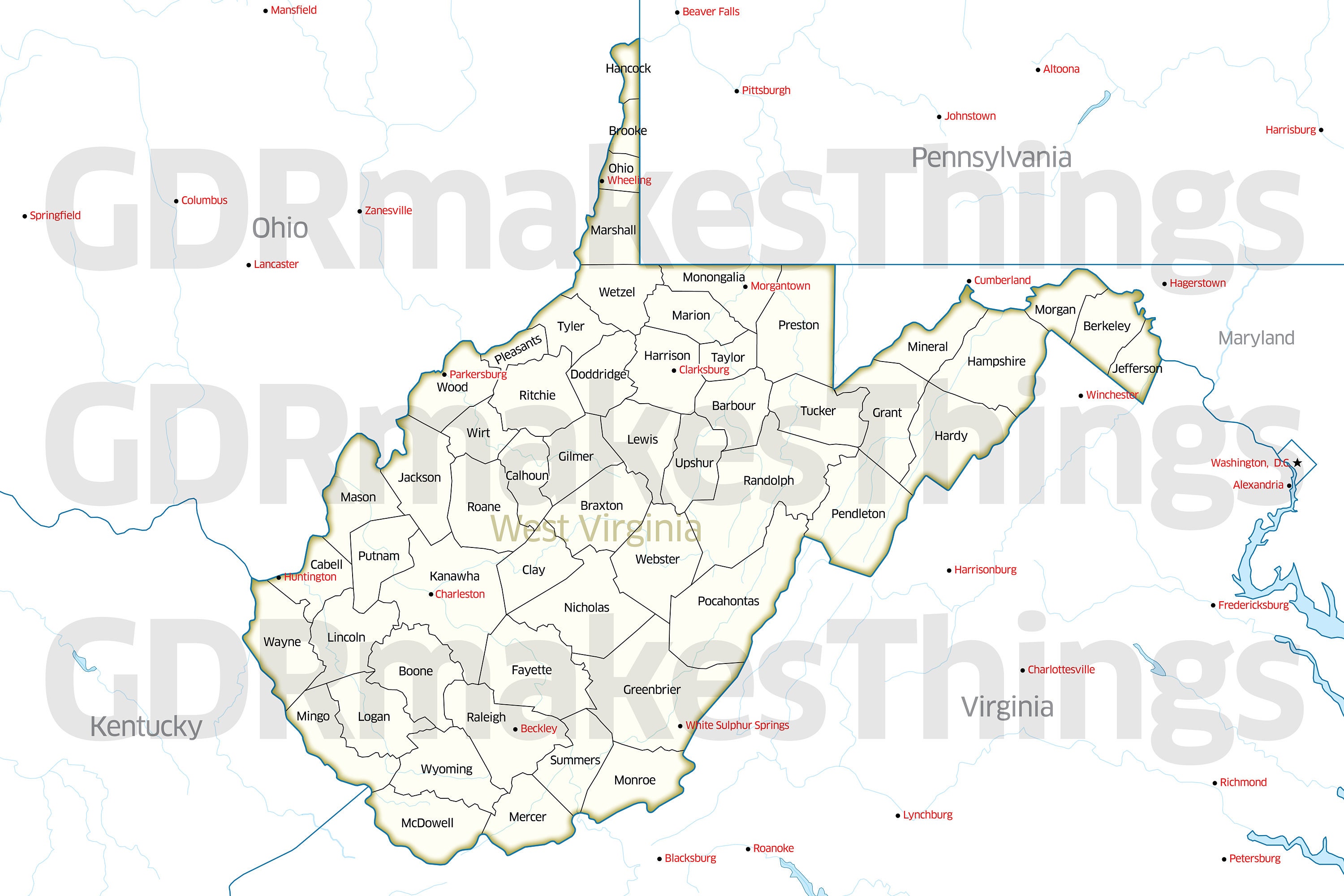 High Resolution Digital Color Map of the State of West Virginia ...