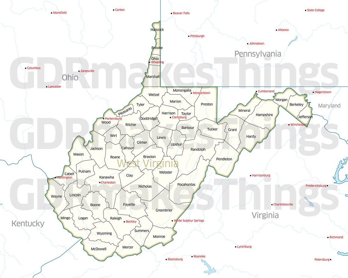 High Resolution Digital Color Map of the State of West Virginia ...