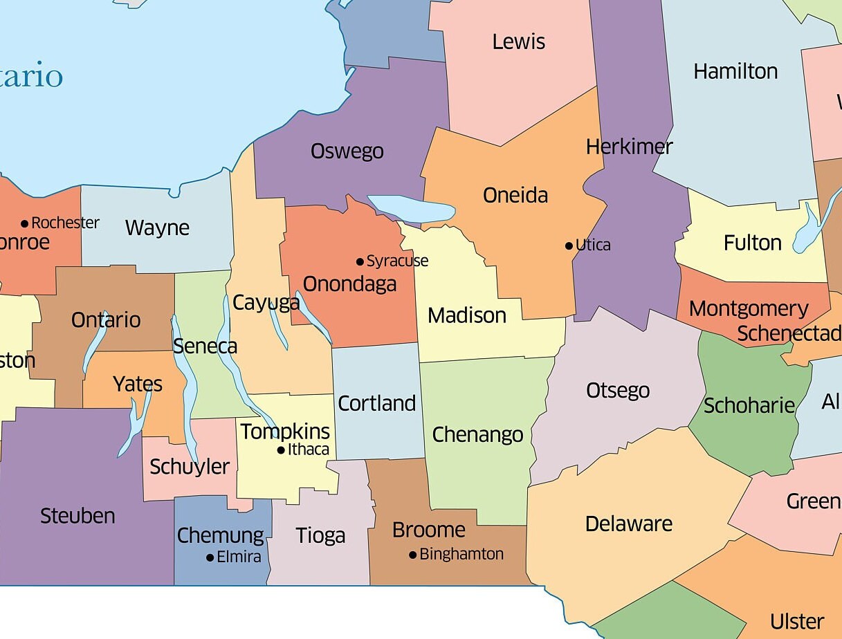 High Resolution Digital Color Map of the Counties of the State of New ...