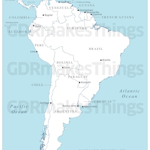 High Resolution Digital Color Map of South America, Including Countries ...