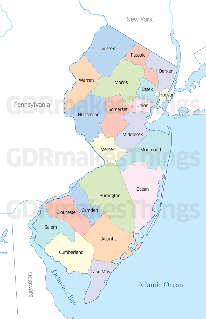 High Resolution Digital Color Map of the Counties of the State of New ...
