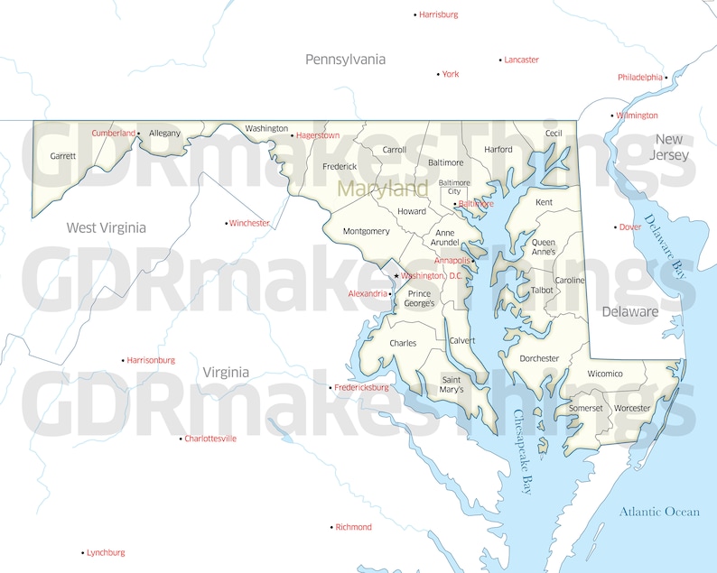 High Resolution Digital Color Map of the Counties of the State of ...