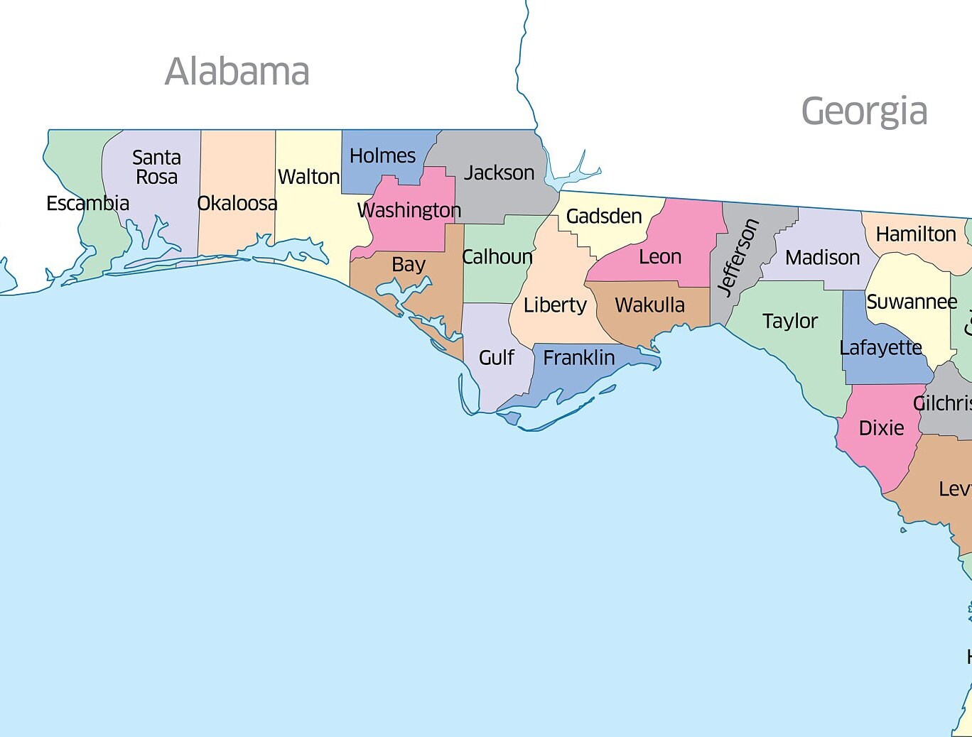 High Resolution Digital Color Map of the Counties of the State of ...