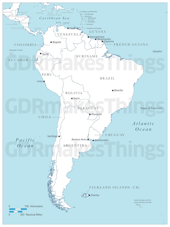 Detailed Political Map Of South America With Capitals And Major Cities