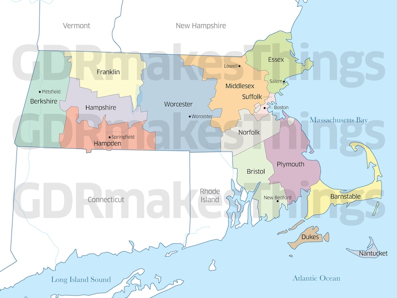High Resolution Digital Color Map of the Counties of the State of ...