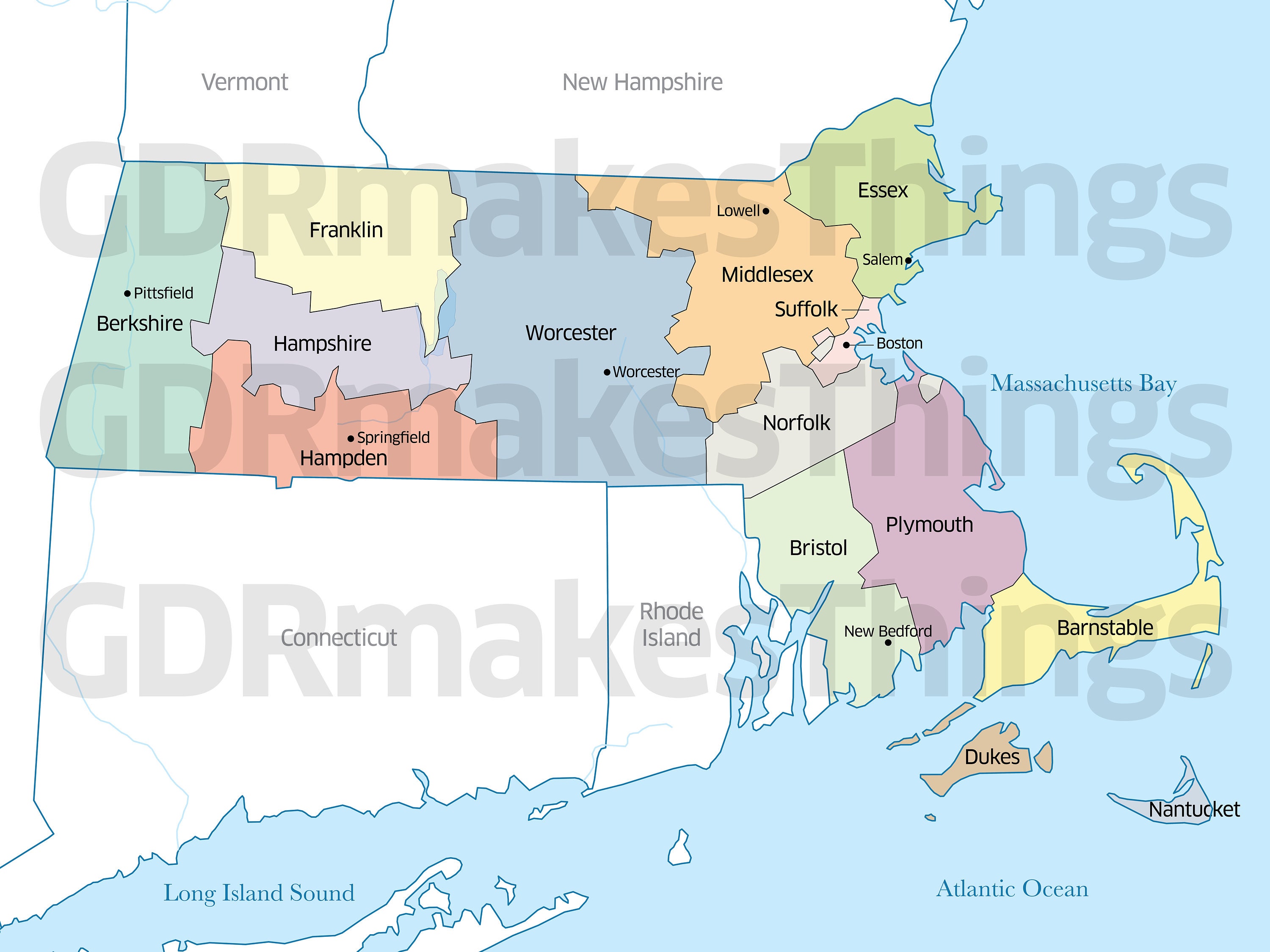 High Resolution Digital Color Map of the Counties of the State of ...