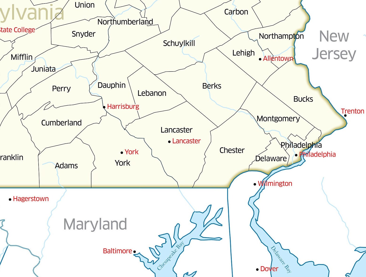 High Resolution Digital Color Map of the Counties of the State of ...