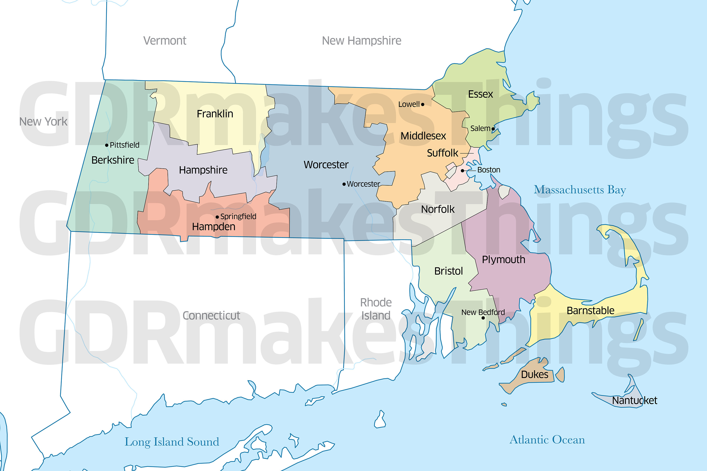 High Resolution Digital Color Map of the Counties of the State of ...