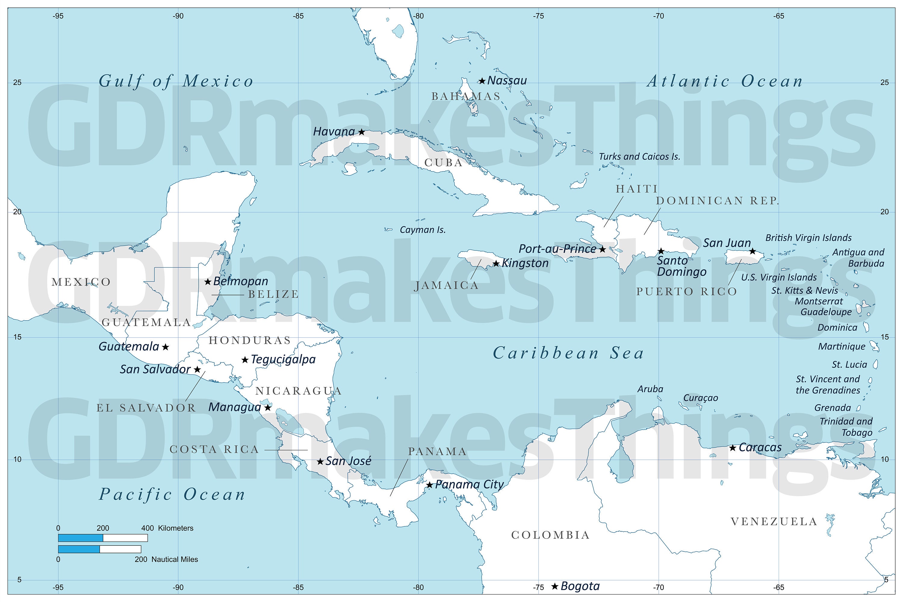 Digital Map of Central America and the Caribbean High-resolution Maps ...