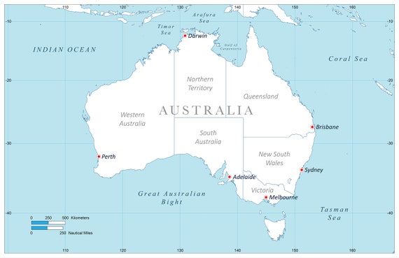 Digital Map of Australia for Download High-resolution Map | Etsy