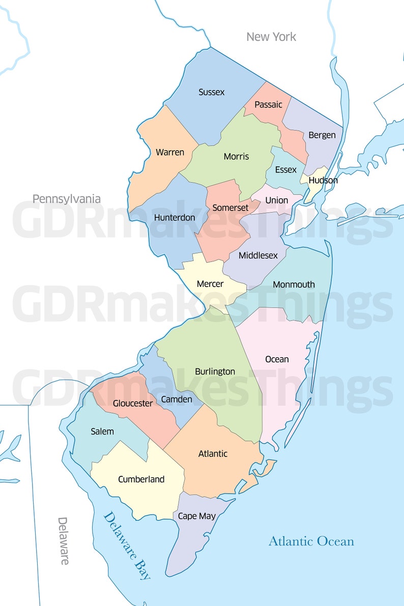 High Resolution Digital Color Map of the Counties of the State of New ...