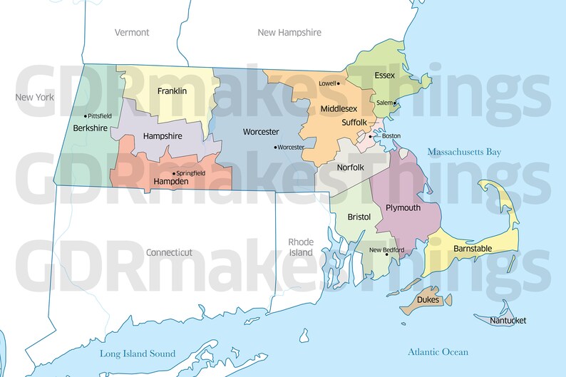 High Resolution Digital Color Map of the Counties of the State of ...
