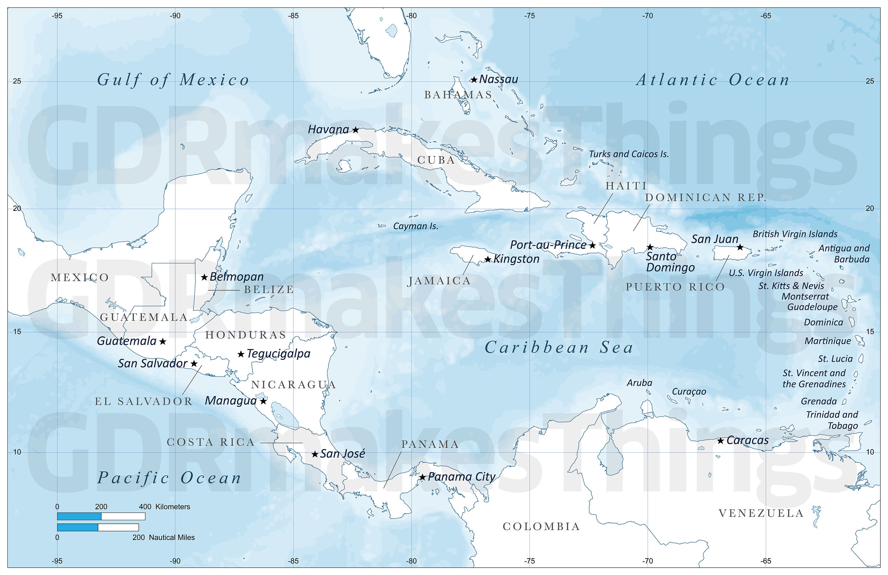 Digital Map of Central America and the Caribbean | High-resolution Maps ...