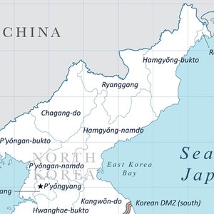 High Resolution Digital Color Map of South Korea, Includes Country ...