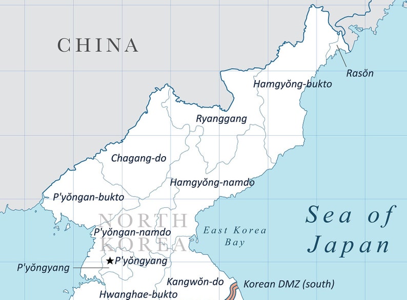 High Resolution Digital Color Map of South Korea, Includes Country ...