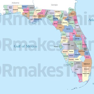 High Resolution Digital Color Map of the Counties of the State of ...