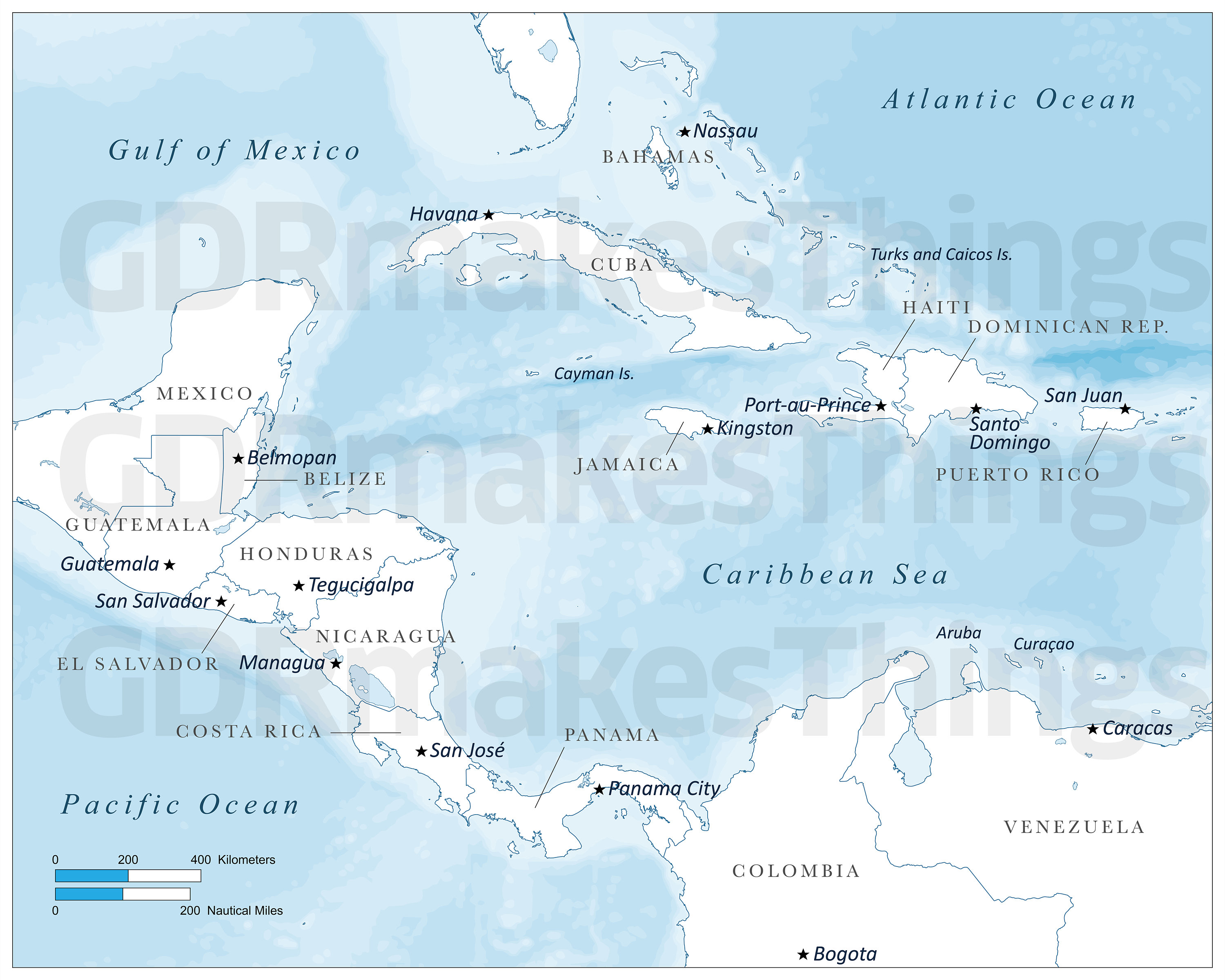 Digital Map of Central America and the Caribbean | High-resolution Maps ...