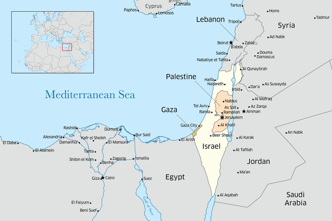 Digital Map of the Eastern Mediterranean Including Israel - Etsy