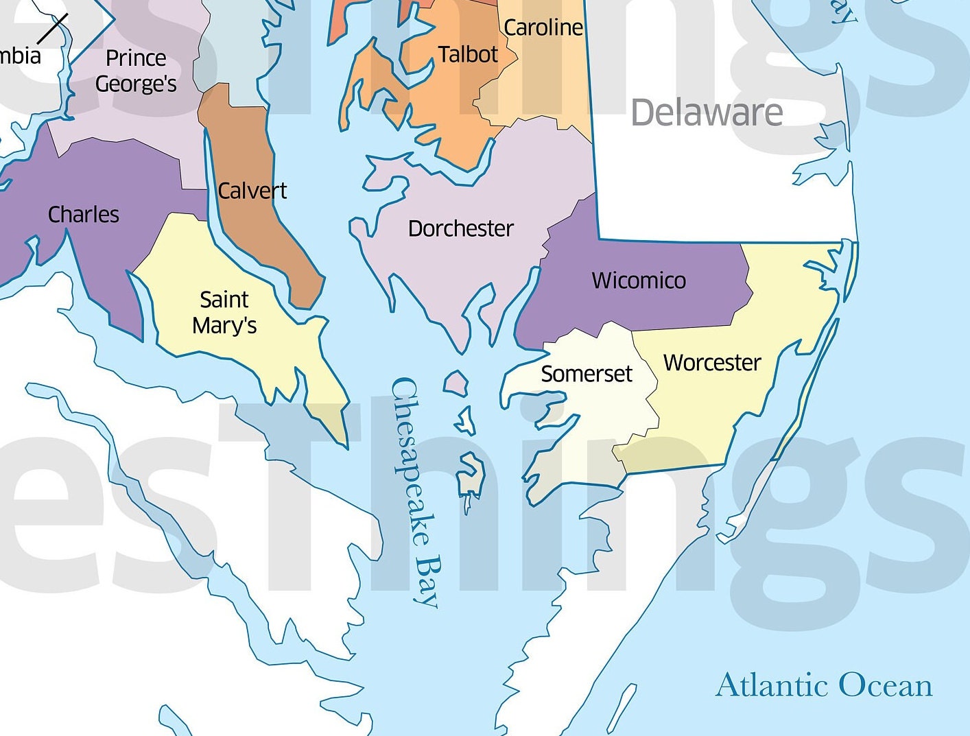 High Resolution Digital Color Map of the Counties of the State of ...