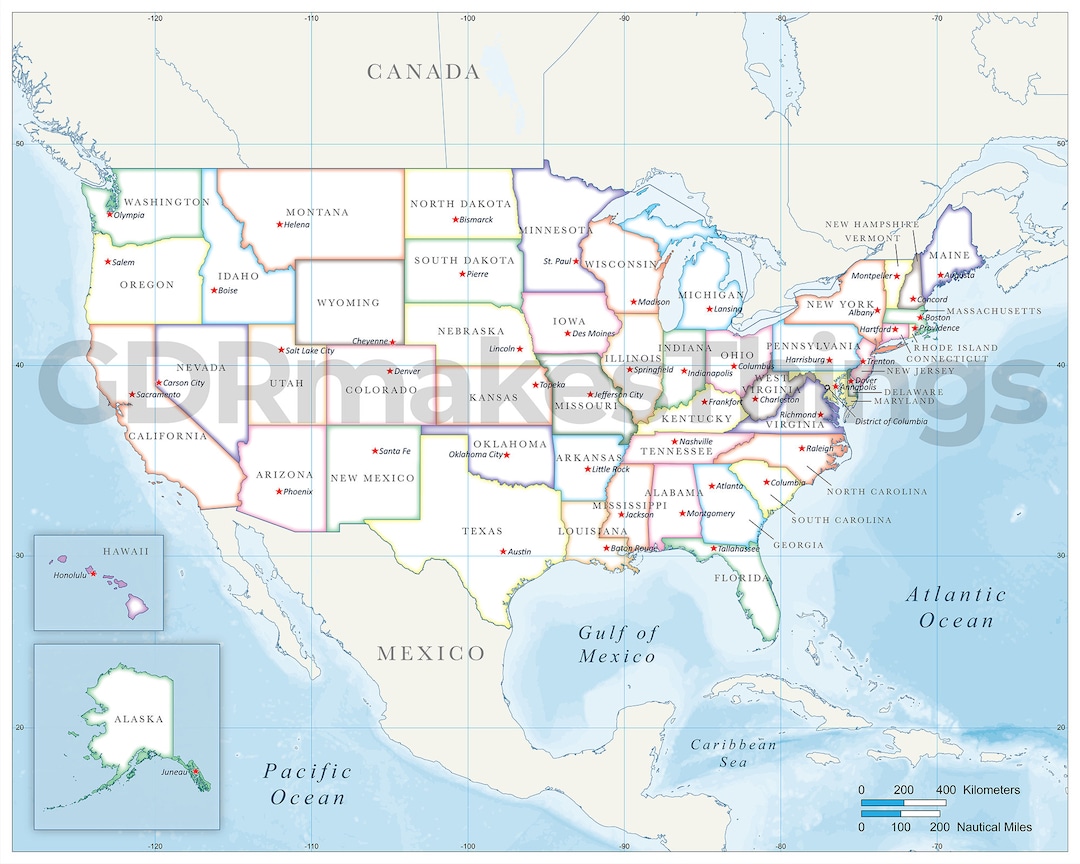 Digital Political Map of the United States of America, Including All 50 ...