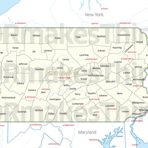 High Resolution Digital Color Map of the Counties of the State of ...