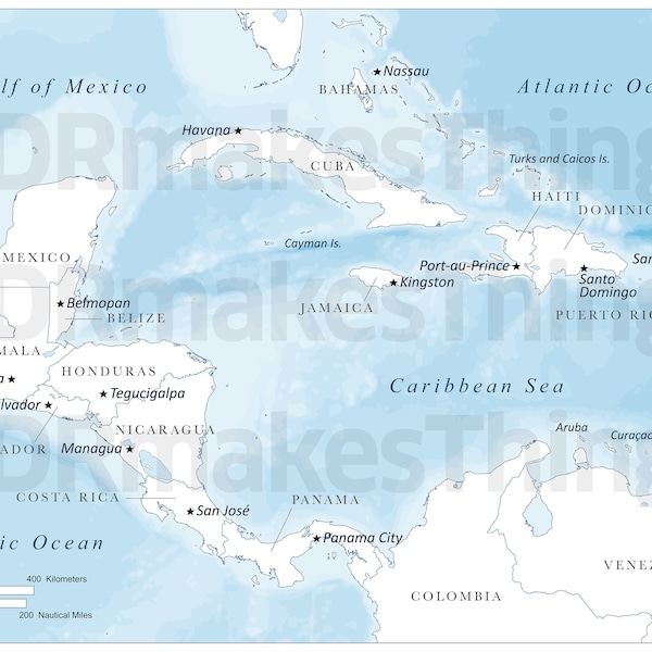 Caribbean and Central America Maps - Etsy