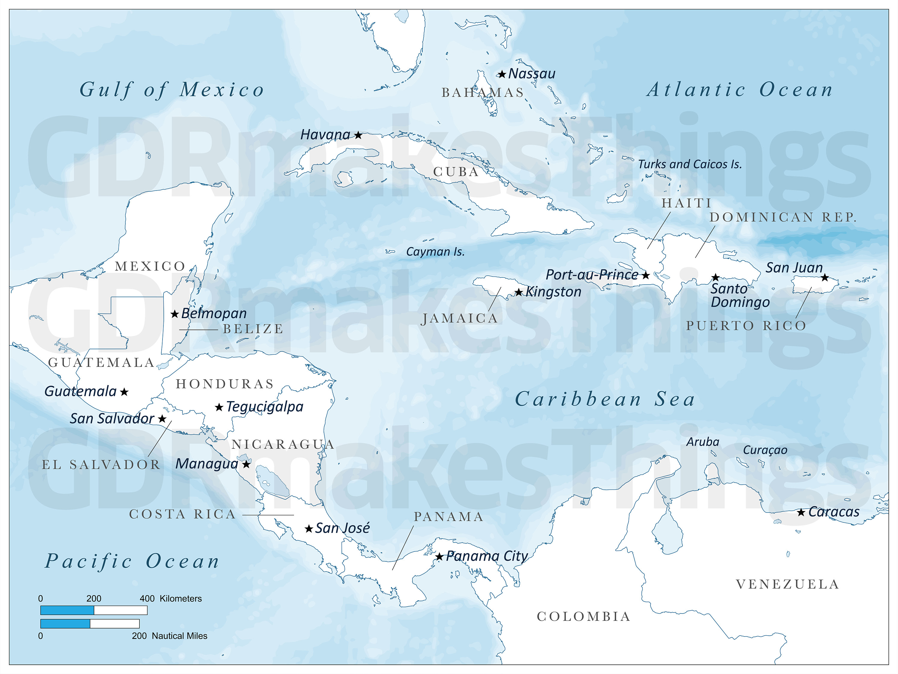 Digital Map of Central America and the Caribbean | High-resolution Maps ...