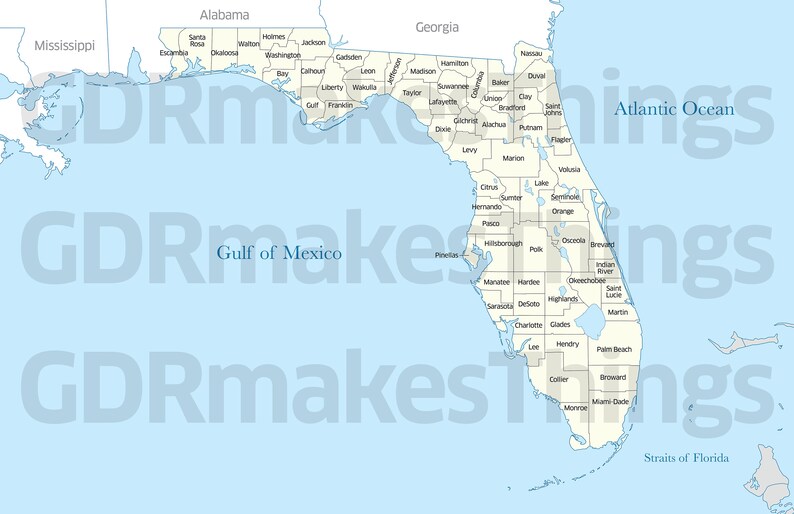 High Resolution Digital Color Map of the Counties of the State - Etsy