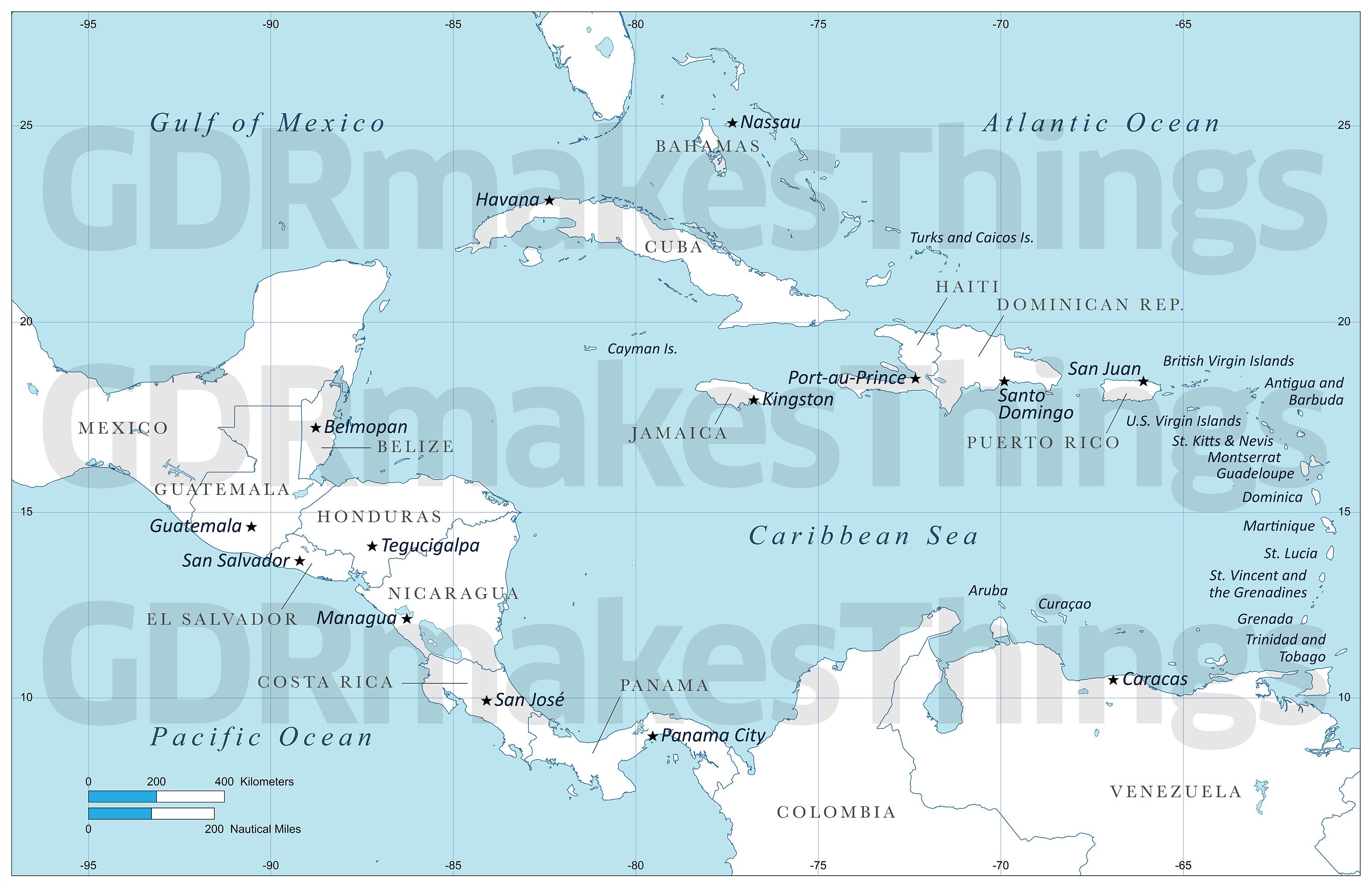 Digital Map of Central America and the Caribbean High-resolution Maps ...