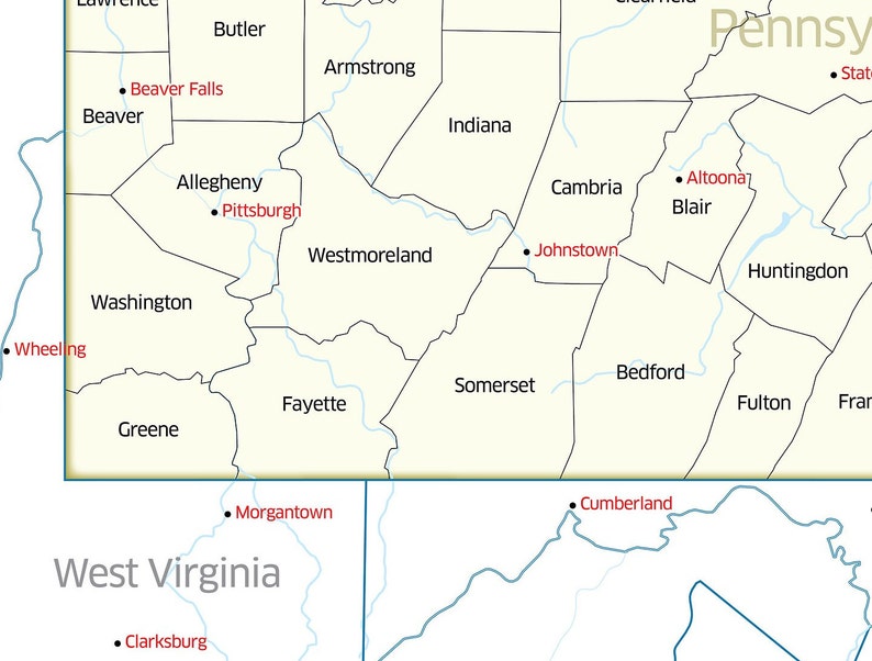 High Resolution Digital Color Map of the Counties of the State of ...