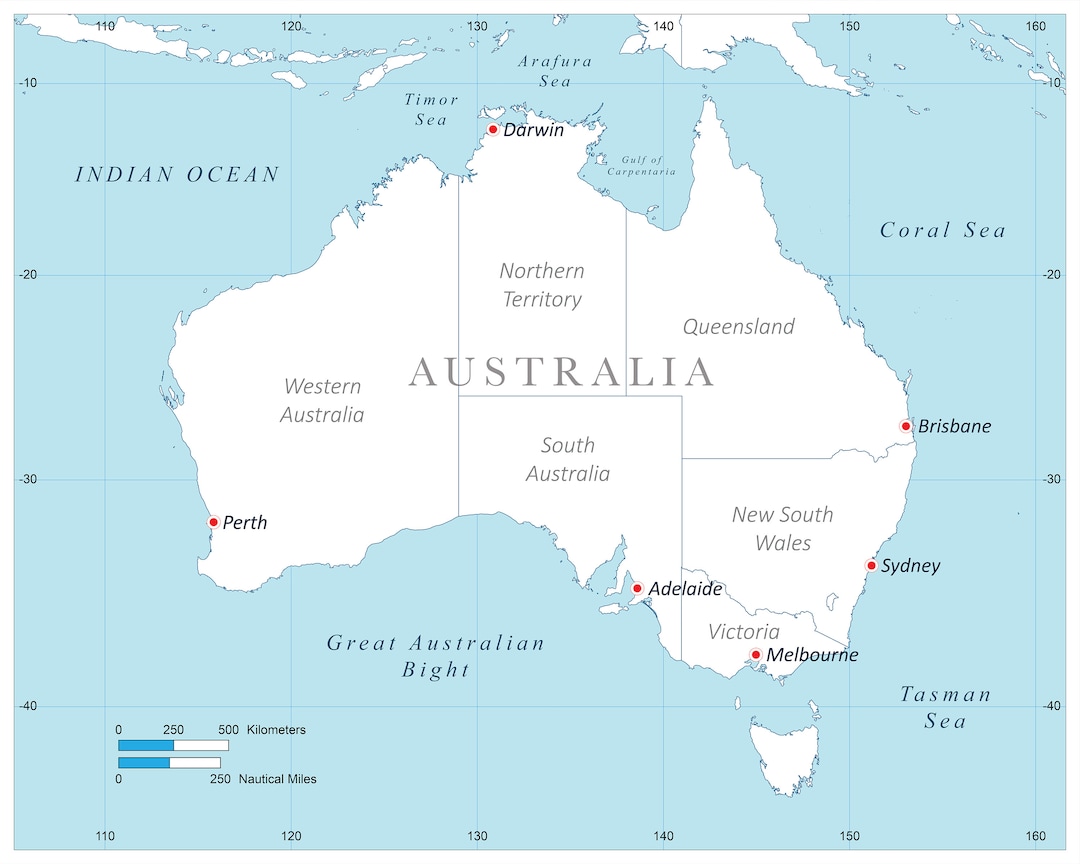 Digital Map of Australia for Download High-resolution Map - Etsy