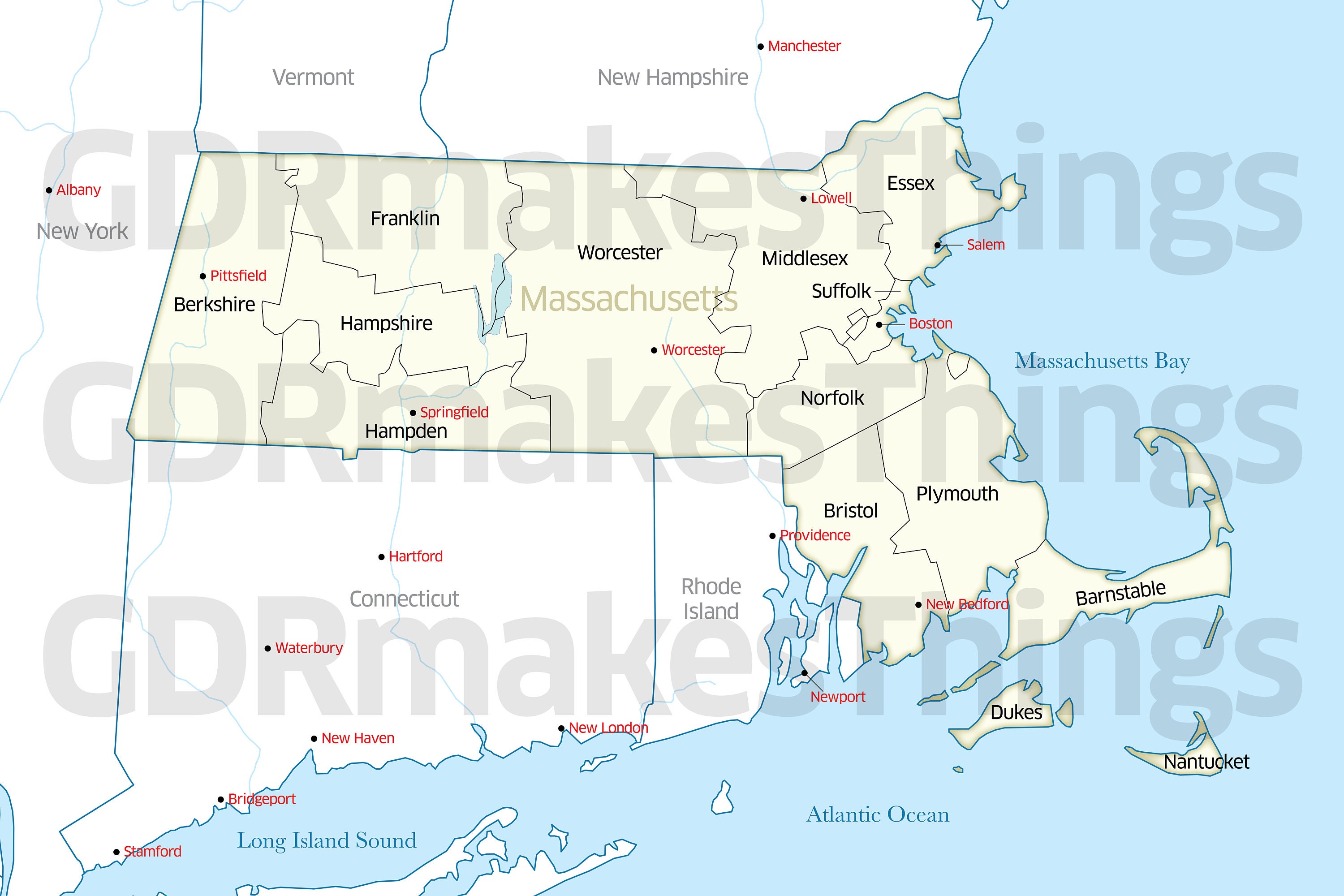 High Resolution Digital Color Map of the Counties of the State of ...