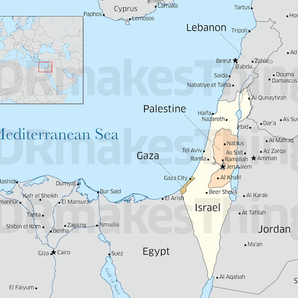 Gaza and Israel on Map - Etsy