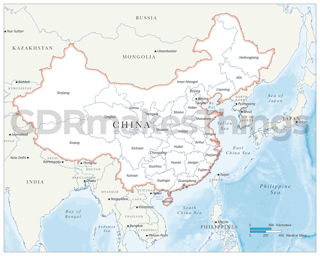 Digital Map of China and Provinces of the People's Republic of China ...