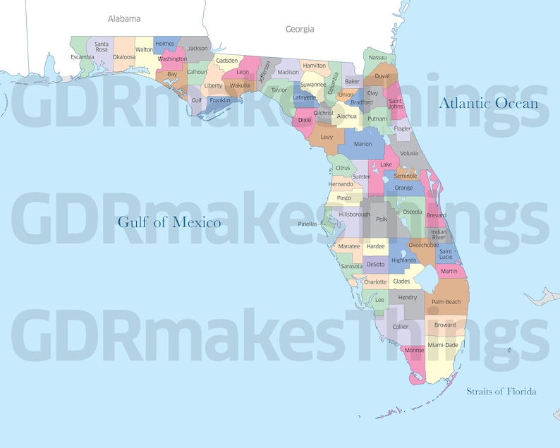 High Resolution Digital Color Map of the Counties of the State of ...
