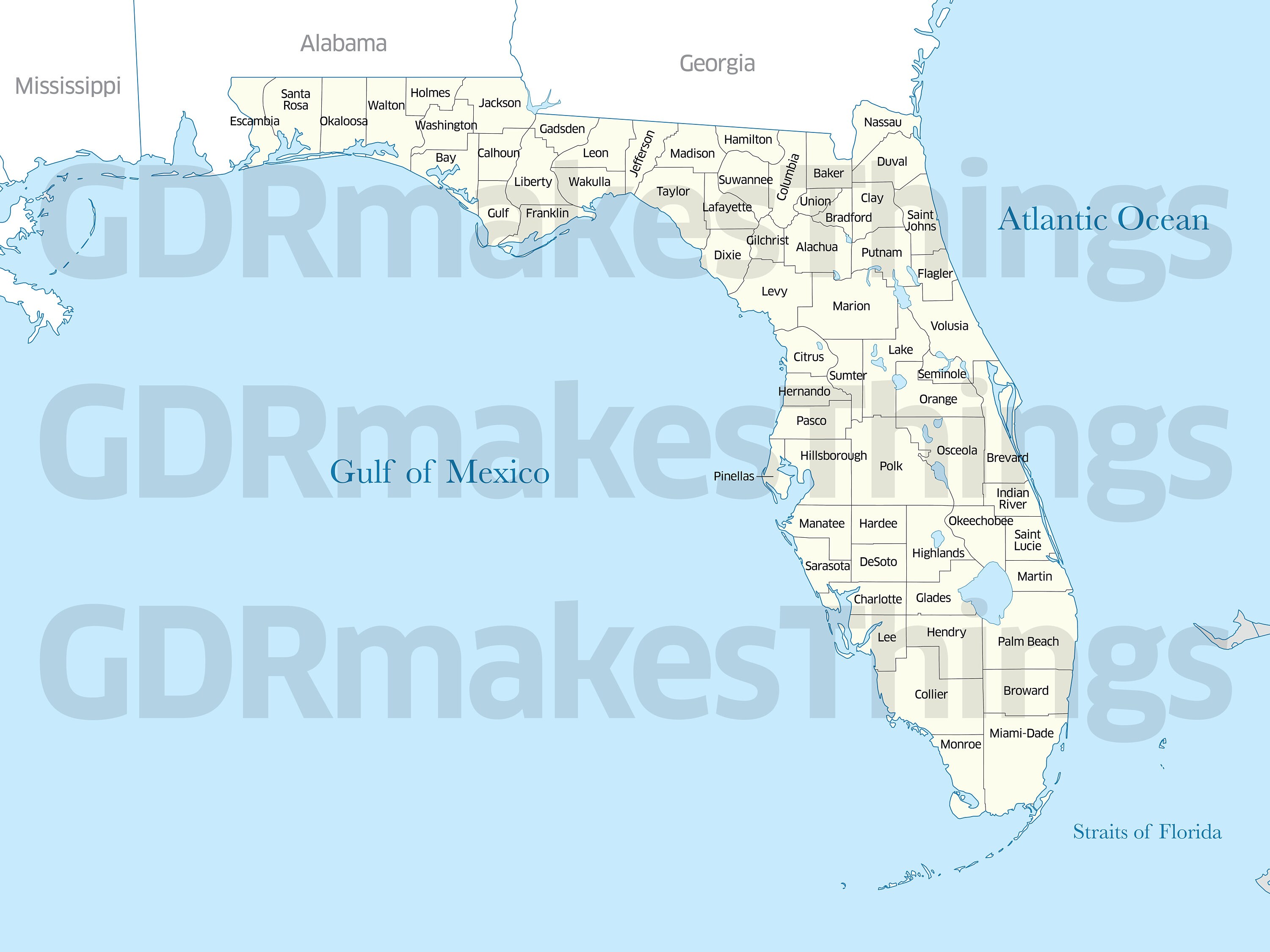 High Resolution Digital Color Map of the Counties of the State - Etsy