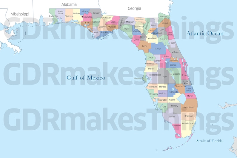 High Resolution Digital Color Map of the Counties of the State of ...