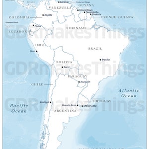 High Resolution Digital Color Map of South America, Including Countries ...