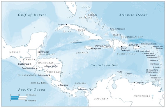 Digital Map of Central America and the Caribbean - Etsy