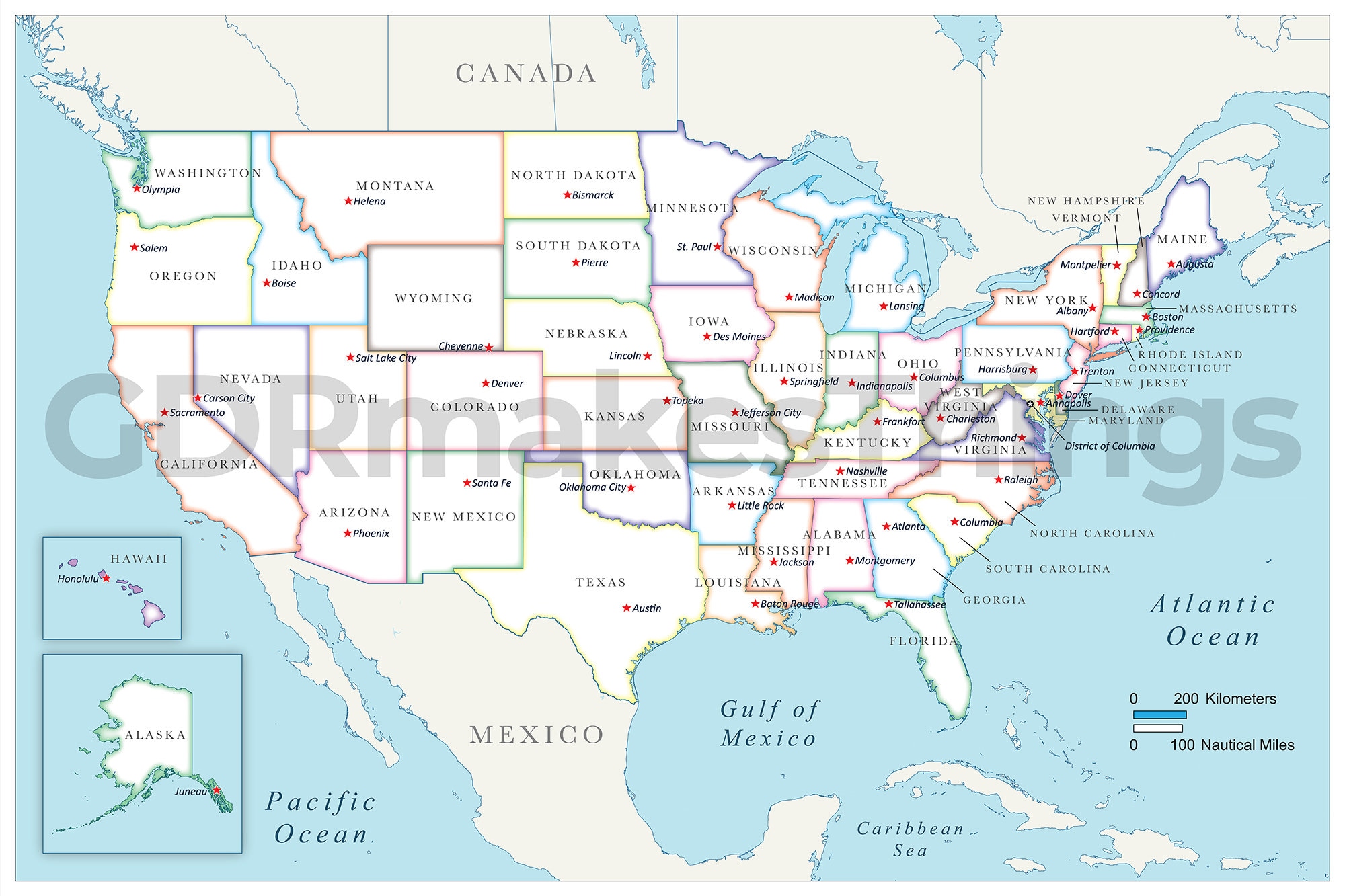Digital Political Map of the United States of America, Including All 50 ...