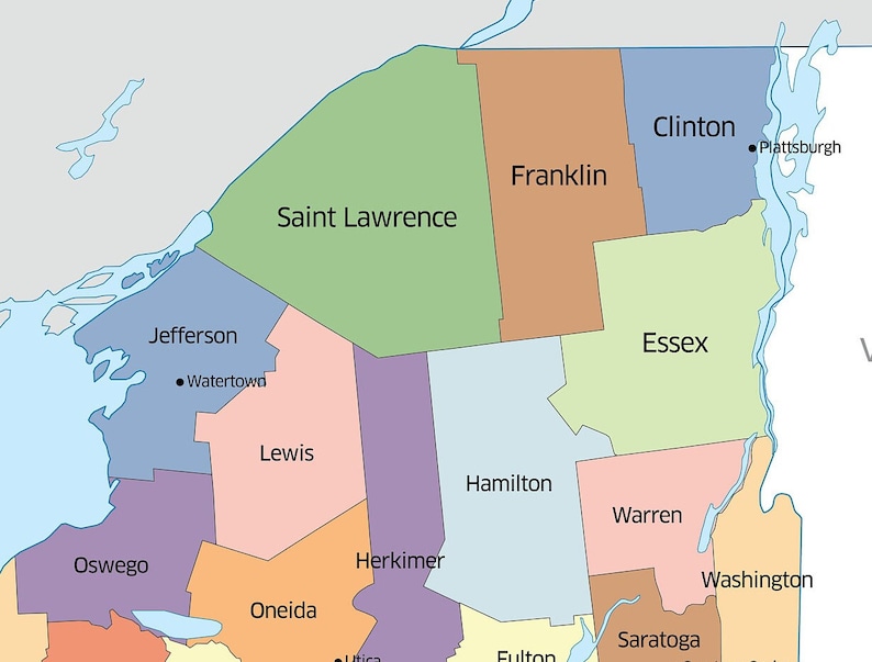 High Resolution Digital Color Map of the Counties of the State of New ...