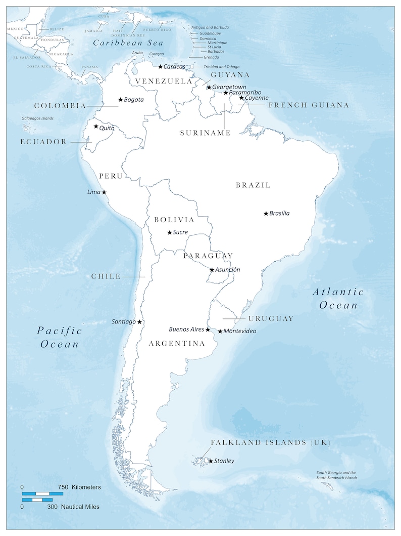High Resolution Digital Color Map of South America Including - Etsy