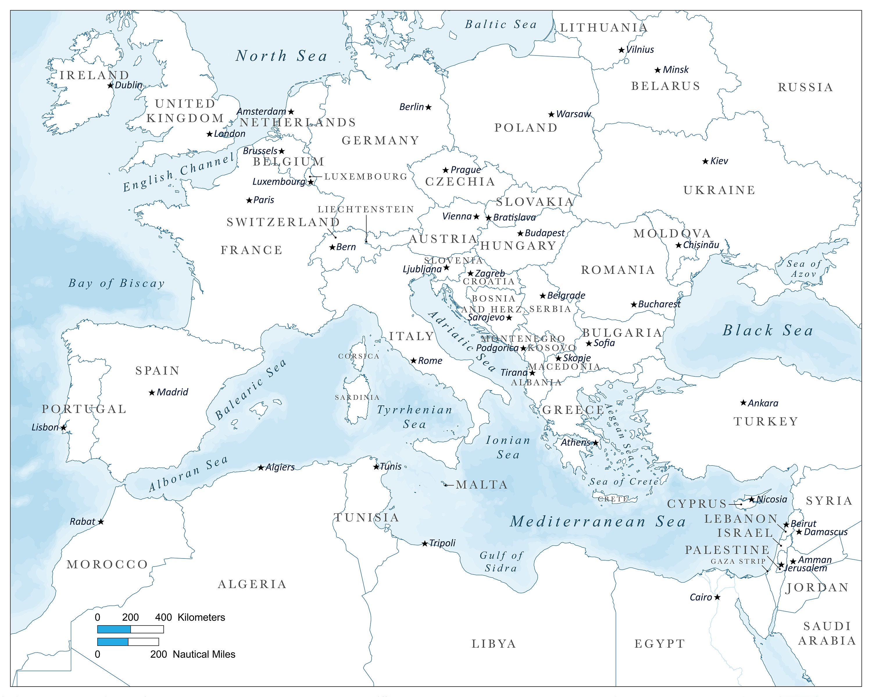 Map Of Seas In Europe