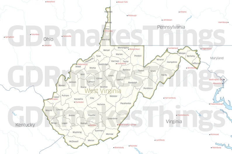 High Resolution Digital Color Map of the State of West Virginia ...