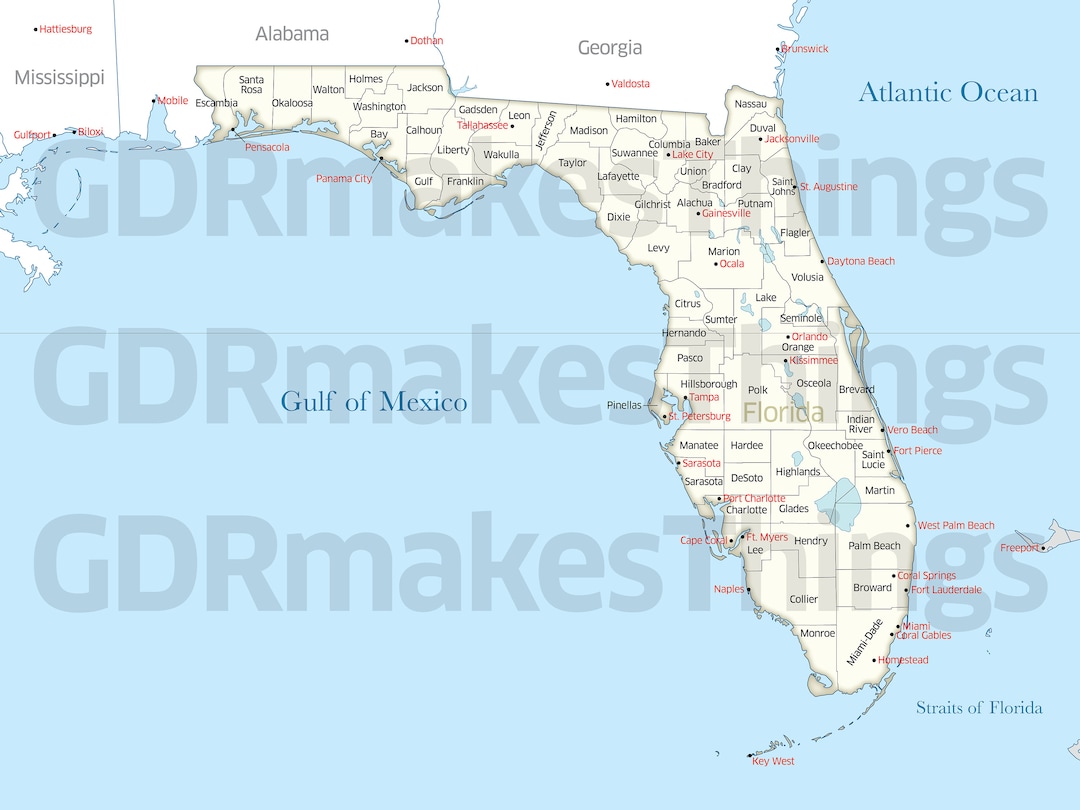 High Resolution Digital Color Map of the Counties of the State of ...