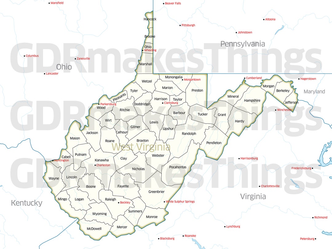 High Resolution Digital Color Map of the State of West Virginia ...