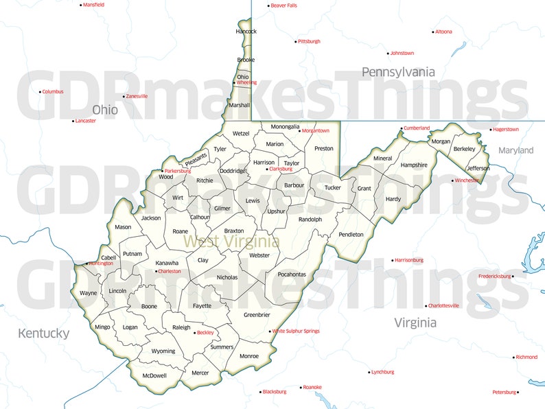 High Resolution Digital Color Map of the State of West Virginia ...